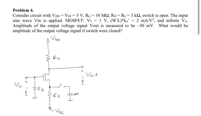 Solved Problem 4. Consider circuit with Vpp =Vss = 5 V, Ro = | Chegg.com