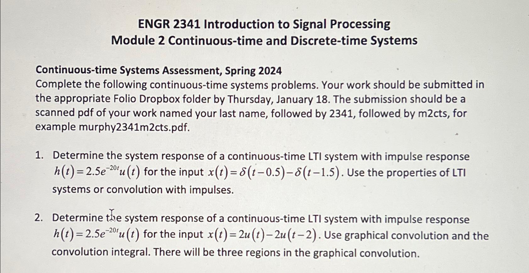 Solved ENGR 2341 ﻿Introduction to Signal Processing Module 2 | Chegg.com