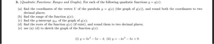 Solved 3. (Quadratic Functions: Ranges and Graphs). For each | Chegg.com