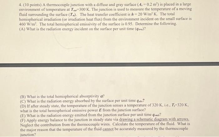 Solved 4. (10 points) A thermocouple junction with a diffuse | Chegg.com