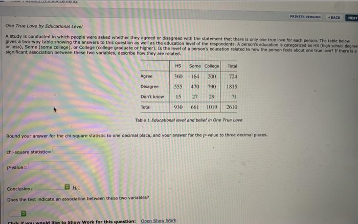 Solved PRINTER VERSION 4 BACK NEXT One True Love by | Chegg.com