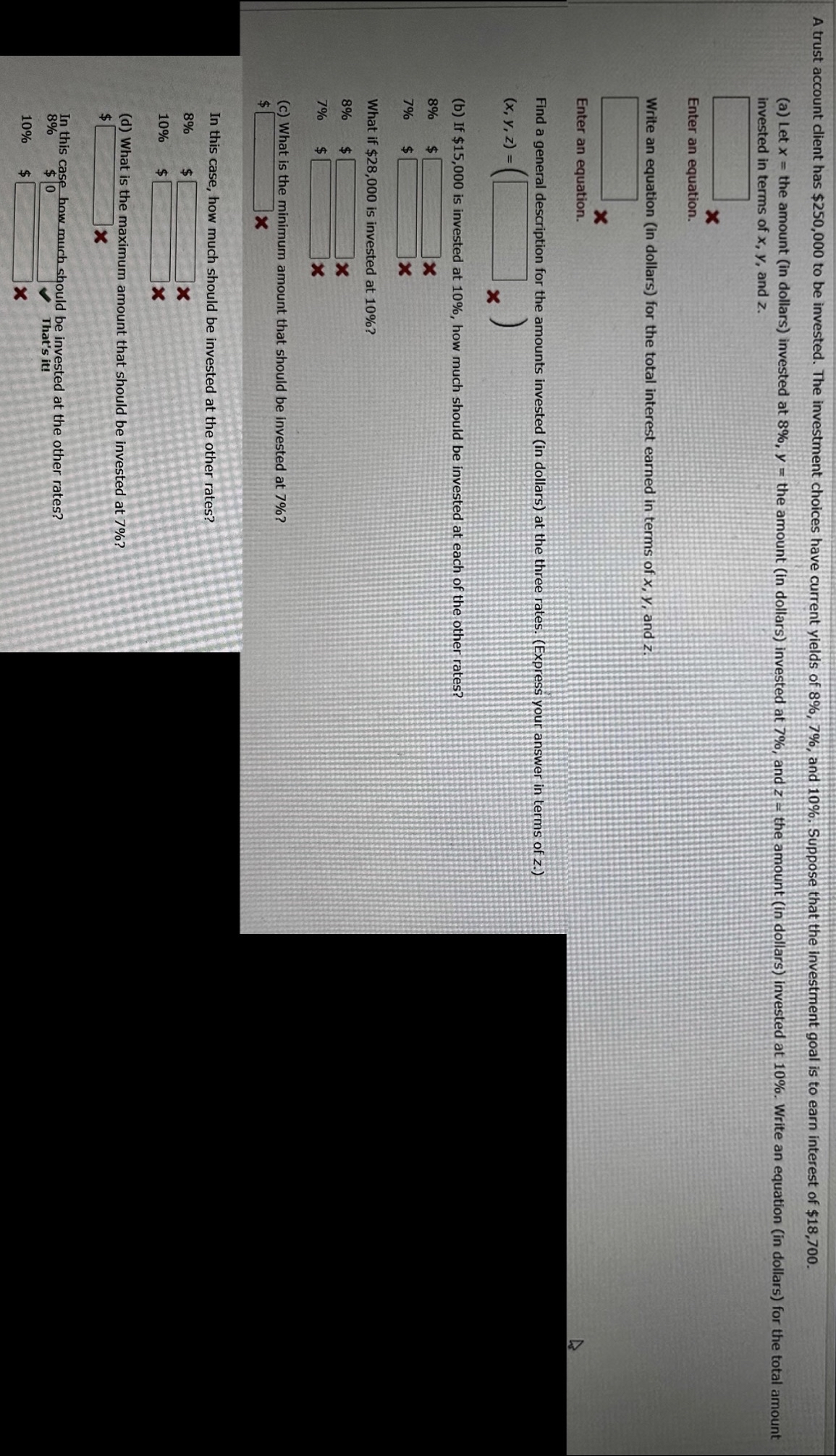 Solved invested in terms of x,y, ﻿and z.Enter an | Chegg.com