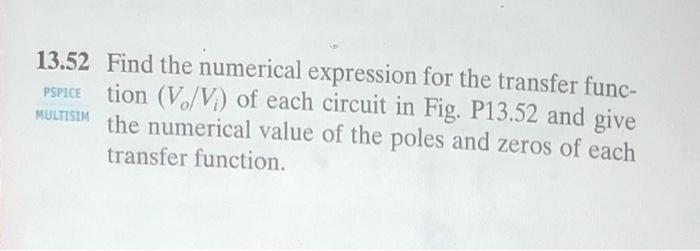 Solved 13.52 Find the numerical expression for the transfer | Chegg.com