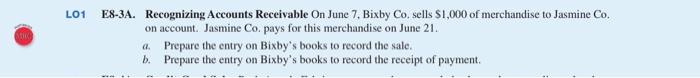 Solved LO1 E8-3A. Recognizing Accounts Receivable On June 7, | Chegg.com