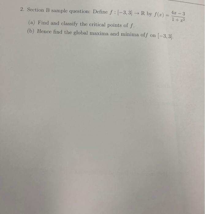 Solved 2. Section B sample question: Define f: [-3,3] → R by | Chegg.com
