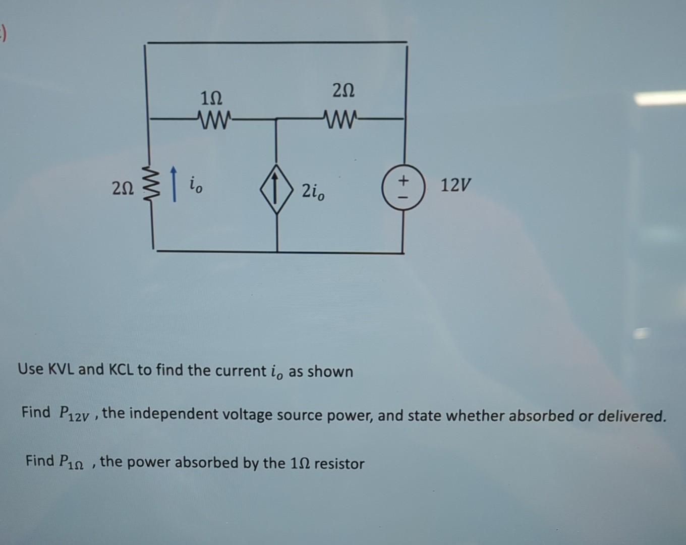 Solved Use KVL and KCL to find the current io as shown Find | Chegg.com