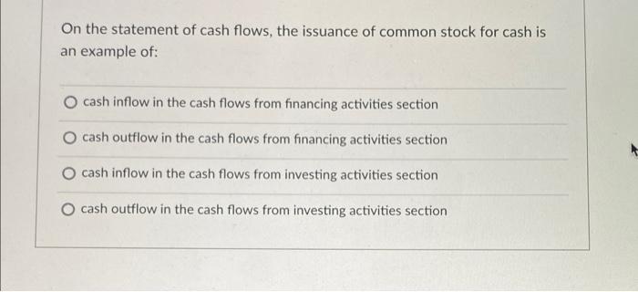 Solved on the statement of cash flows, the issuance of | Chegg.com