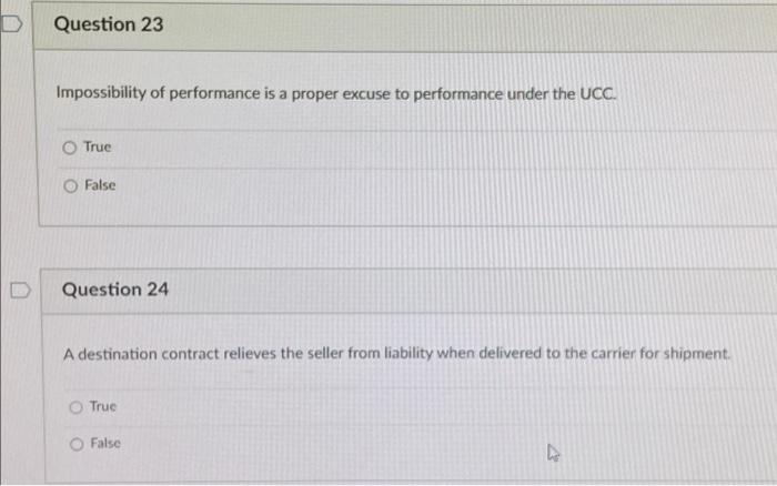 Solved Question 23 Impossibility of performance is a proper | Chegg.com