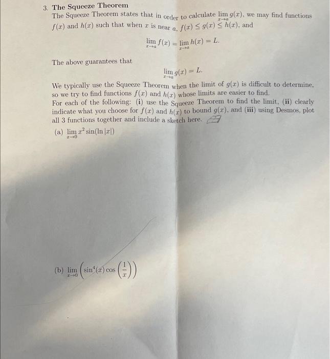 Solved 3. The Squeeze Theorem The Squeeze Theorem states | Chegg.com