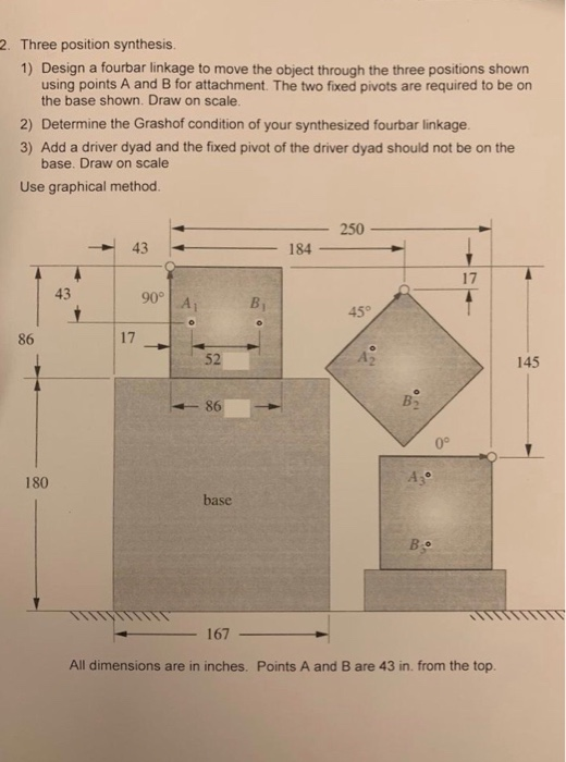 Solved 2. Three position synthesis 1) Design a fourbar | Chegg.com