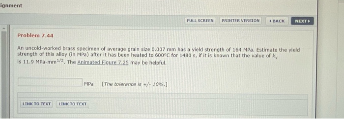 Solved ignment FULL SCREEN PRINTER VERSION BACK NEXT Problem | Chegg.com