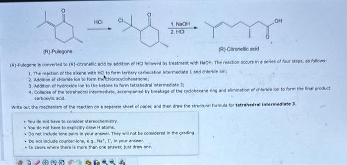 Solved HCl 2.HCl1.NoOH= (R) Pulegone (R)-Citronelic acid | Chegg.com