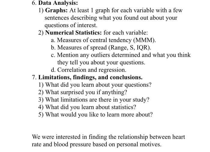 Solved 6. Data Analysis: 1) Graphs: At least 1 graph for | Chegg.com