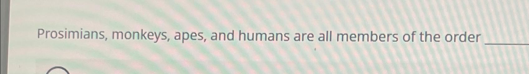 Solved Prosimians, monkeys, apes, and humans are all members | Chegg.com