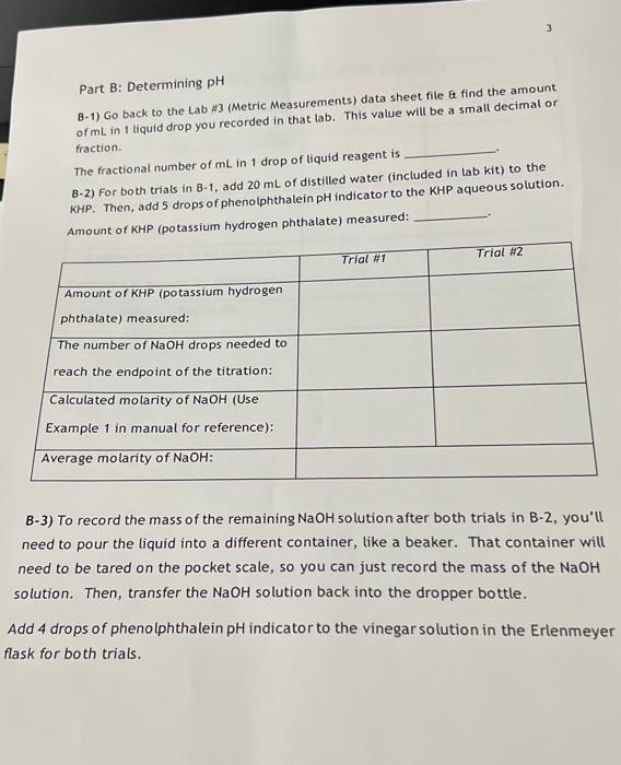 Solved Part B: Determining pH B-1) Go back to the Lab #3 | Chegg.com