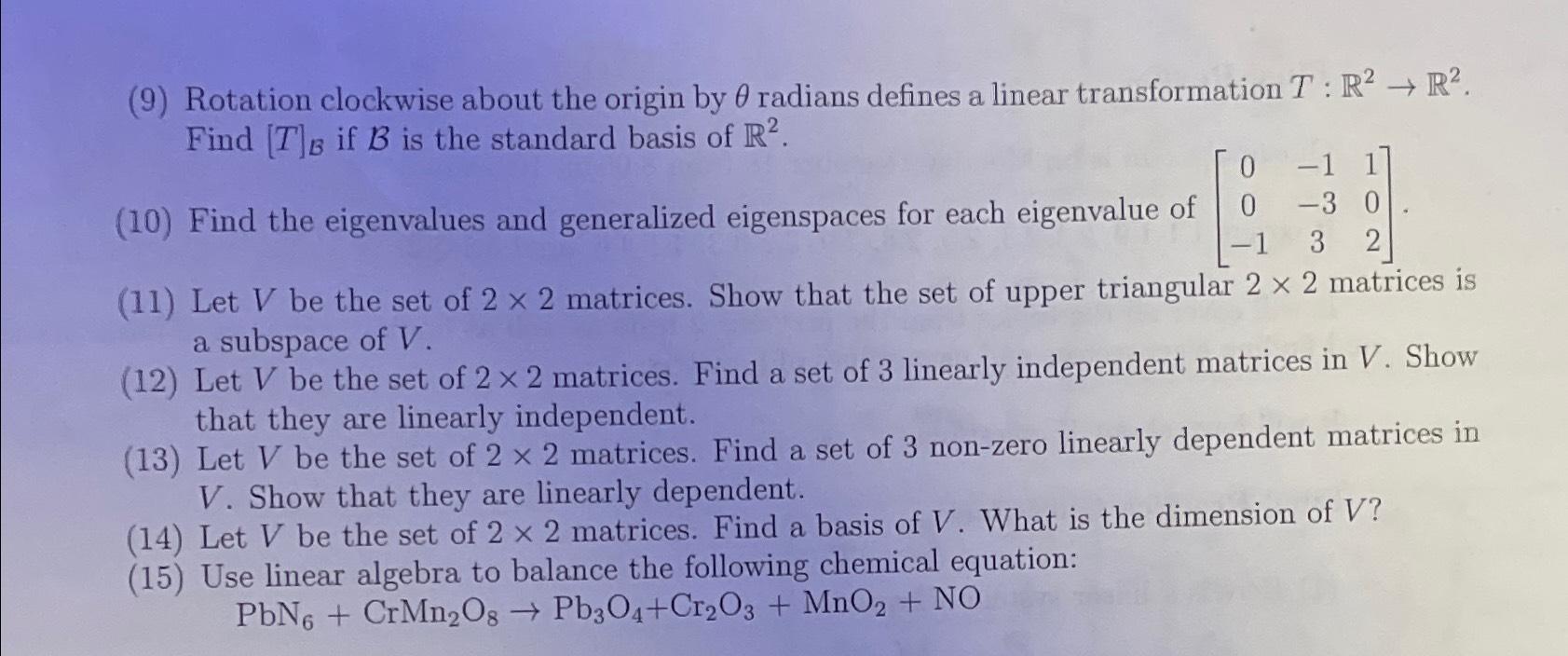 Solved (9) ﻿Rotation clockwise about the origin by θ | Chegg.com