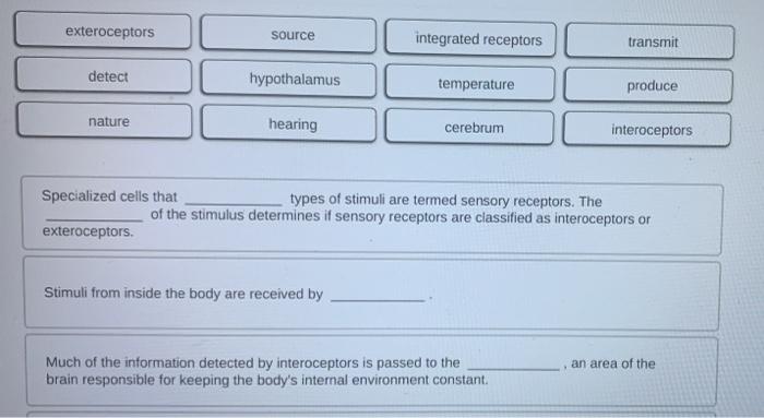 Solved exteroceptors source integrated receptors transmit | Chegg.com