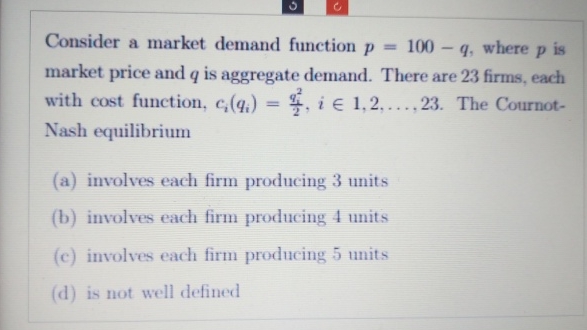 Solved Consider a market demand function p=100-q, ﻿where p | Chegg.com