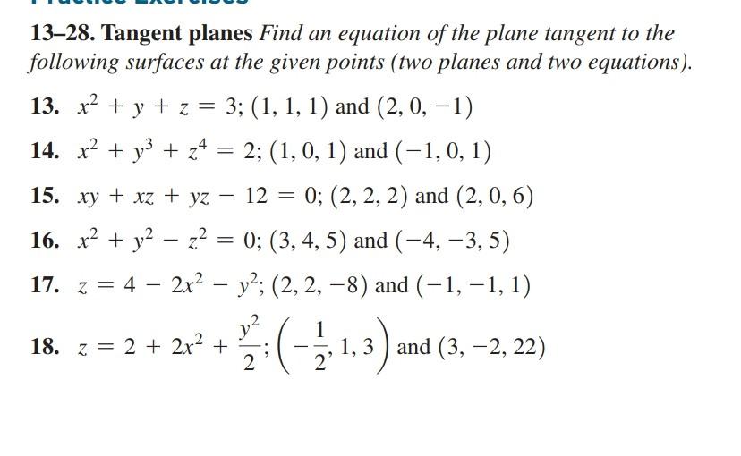 Solved 13-28. Tangent planes Find an equation of the plane | Chegg.com