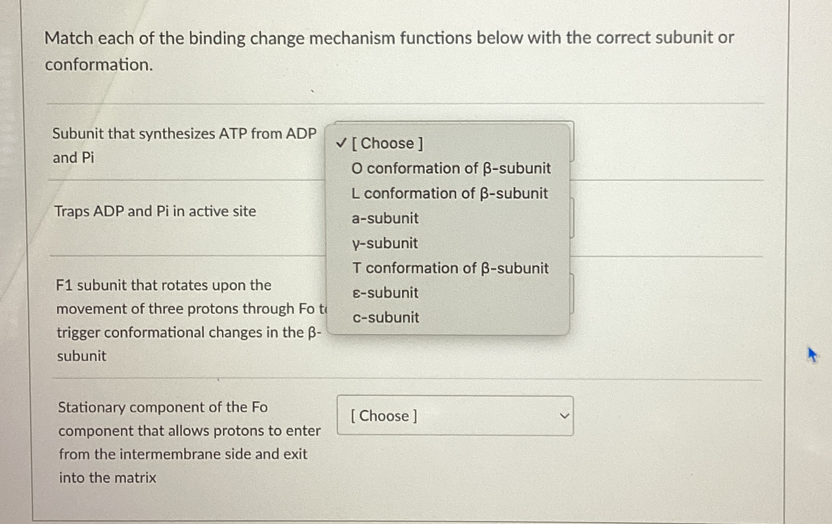 Solved Match each of the binding change mechanism functions | Chegg.com