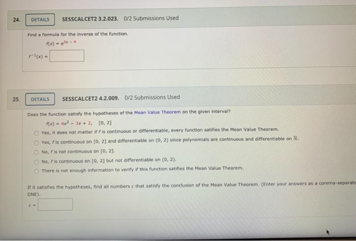 Solved 24. DETAILS SESSCALCET2 3.2.023. 0/2 Submissions Used | Chegg.com Solved 24. DETAILS SESSCALCET2 3.2.023. 0/2 Submissions Used | Chegg.com