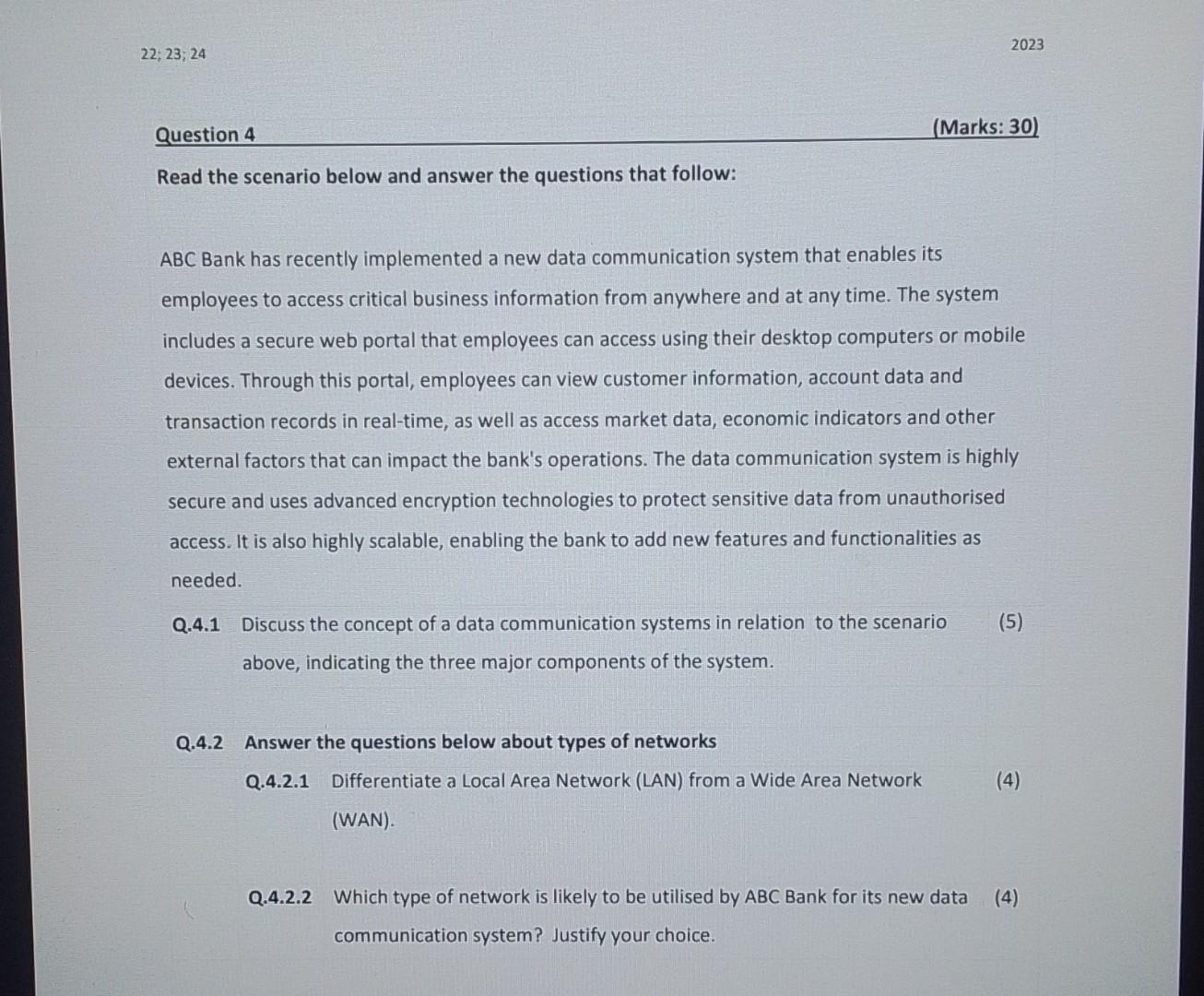 Solved Question 4 (Marks: 30) Read the scenario below and | Chegg.com