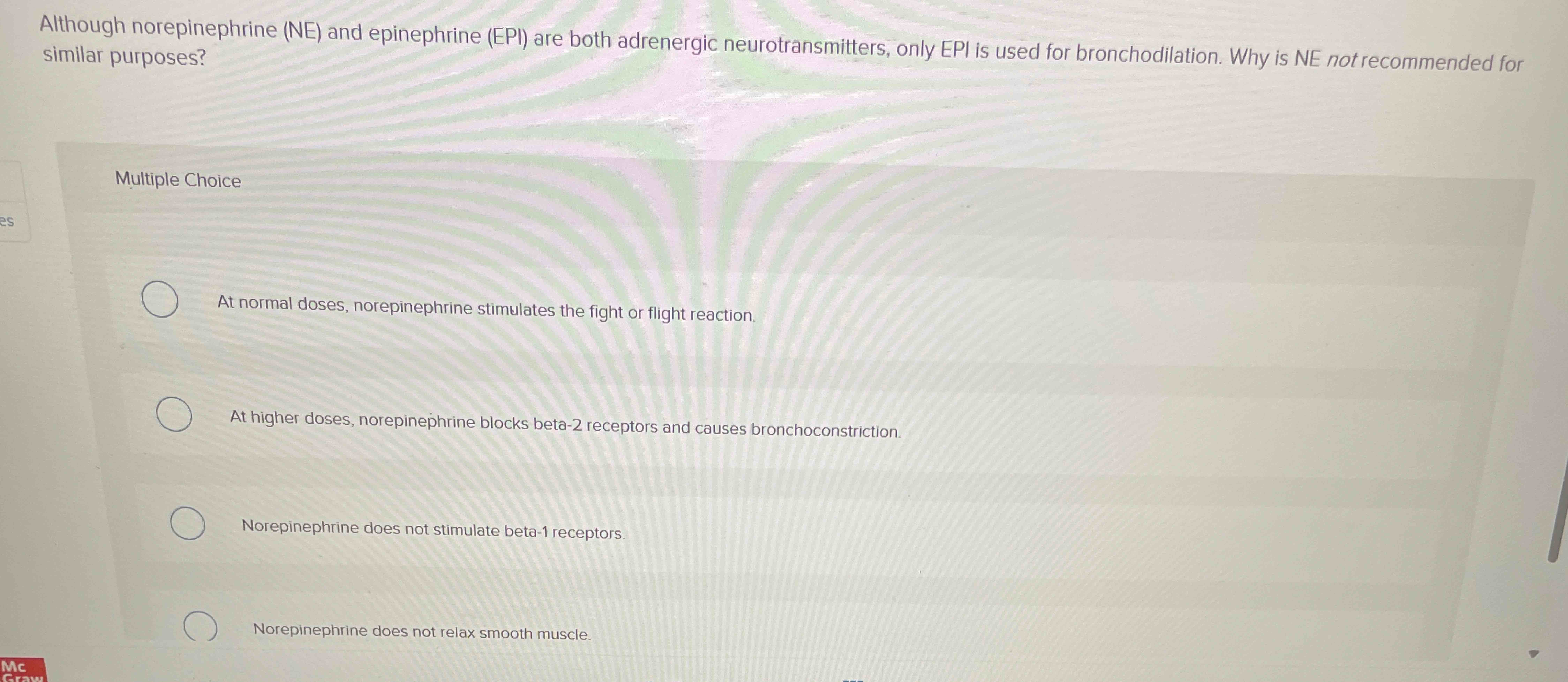 Solved Although norepinephrine (NE) ﻿and epinephrine (EPI) | Chegg.com