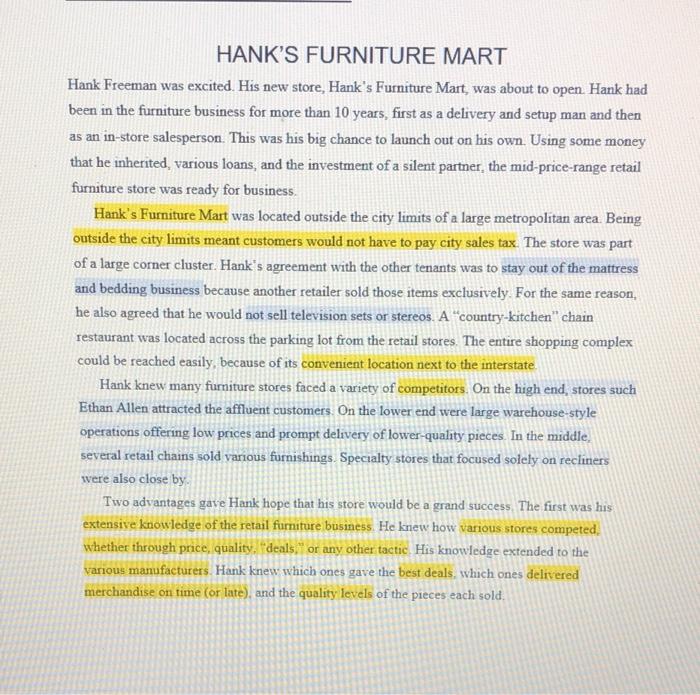 Hank Freeman was excited. His new store, Hank's | Chegg.com