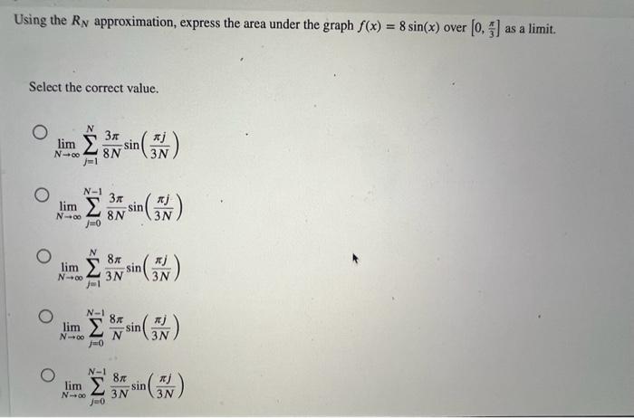 Solved Using the RN approximation, express the area under | Chegg.com