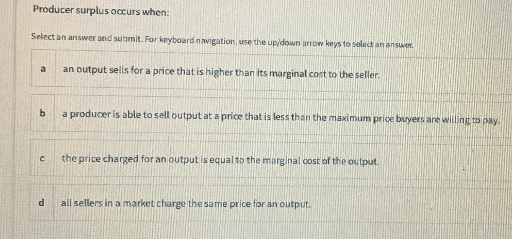 Solved Producer surplus occurs when:Select an answer and | Chegg.com