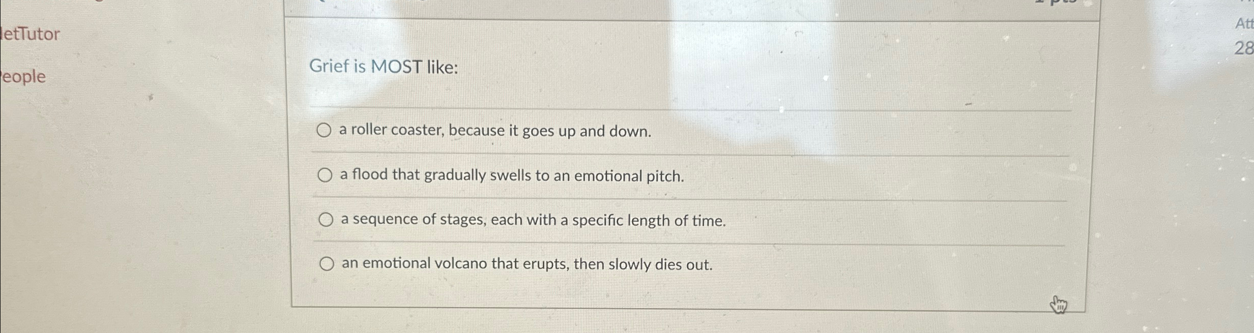 Solved Grief is MOST like:a roller coaster, because it goes | Chegg.com