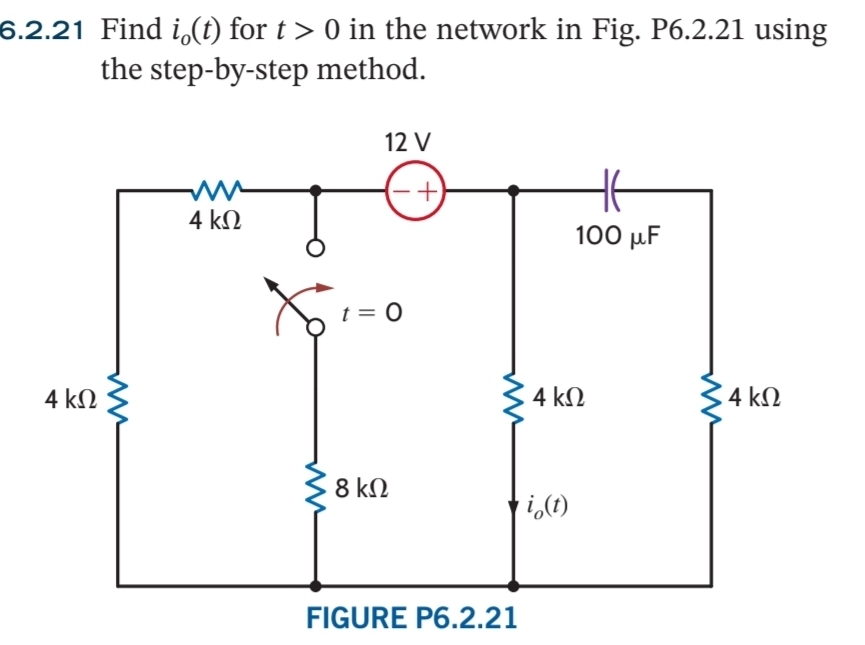 Solved 6.2.21 ﻿Find i0(t) ﻿for t>0 ﻿in the network in Fig. | Chegg.com