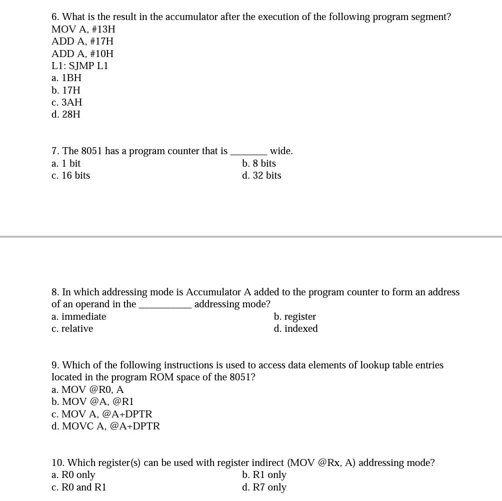 Solved 6. What is the result in the accumulator after the | Chegg.com