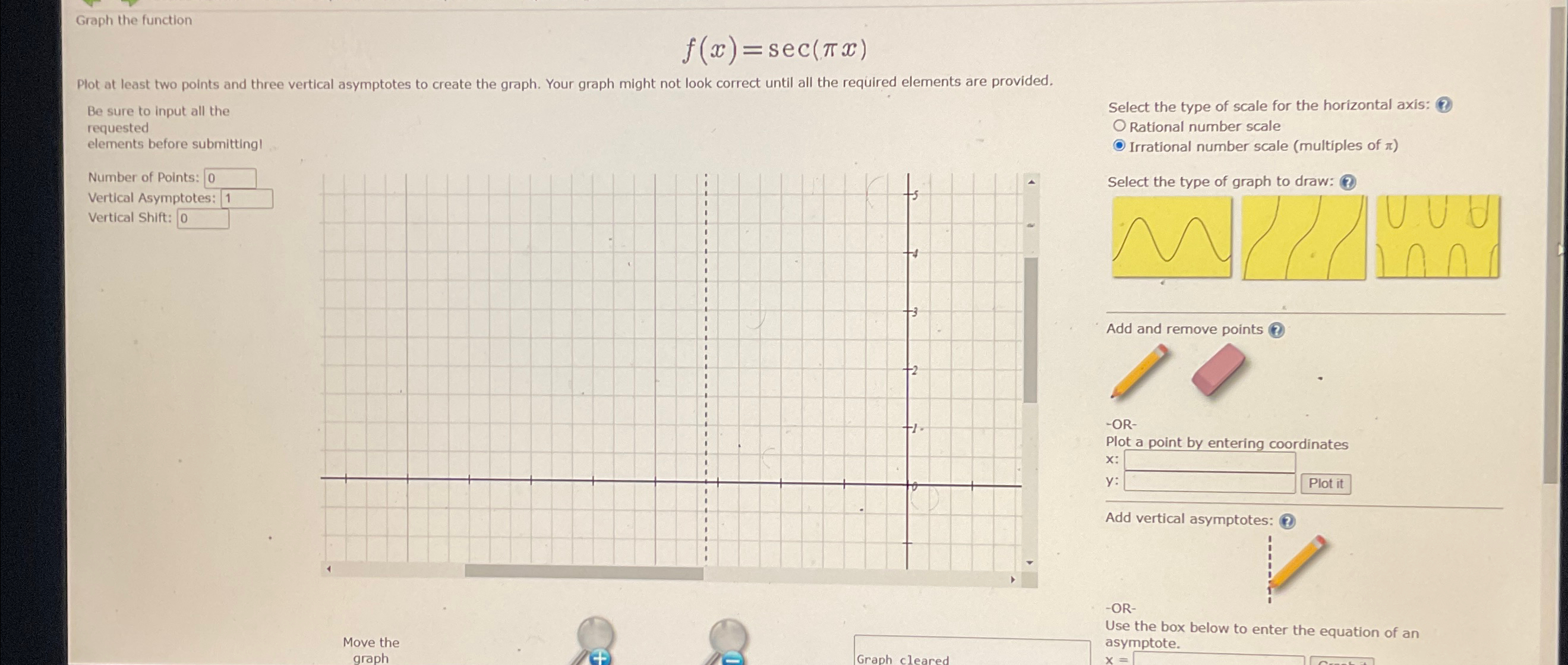 Graph the functionf(x)=sec(πx)Plot at least two | Chegg.com