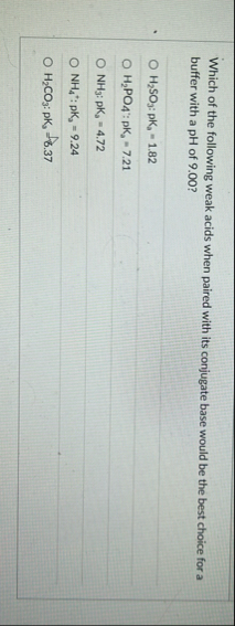 Solved Which of the following weak acids when paired with | Chegg.com