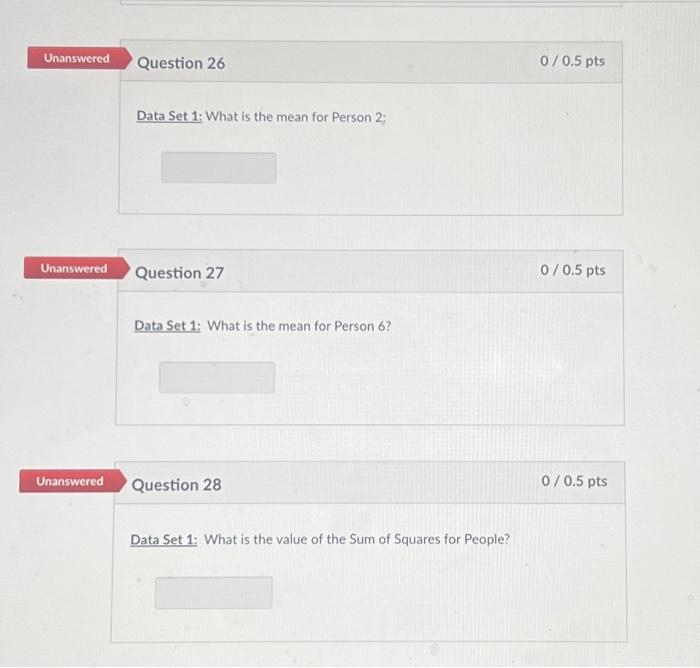 Solved Data Set 1: Use the Data below to answer the next 5 | Chegg.com