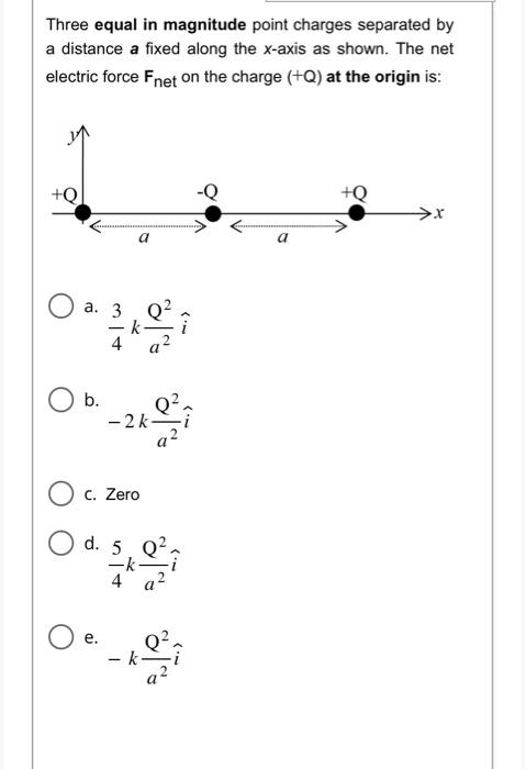 Solved Three equal in magnitude point charges separated by a | Chegg.com