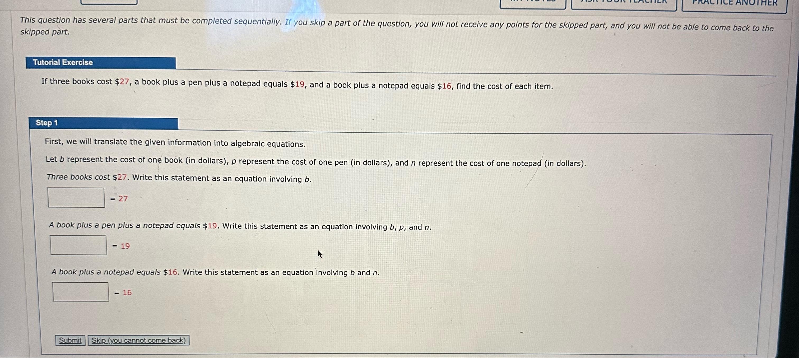 Solved This question has several parts that must be | Chegg.com
