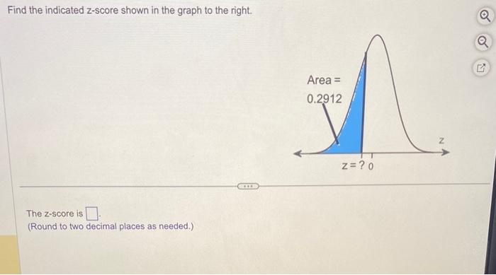 Solved Find the indicated z-score shown in the graph to the | Chegg.com