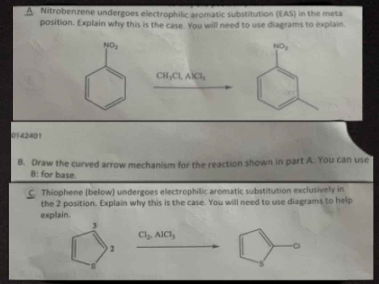Solved A. ﻿Nitrobenzene undergoes electrophilic aromatic | Chegg.com