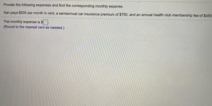 Solved Prorate the following expenses and find the | Chegg.com