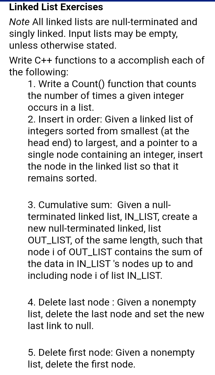 Solved Linked List Exercises Note All linked lists are | Chegg.com