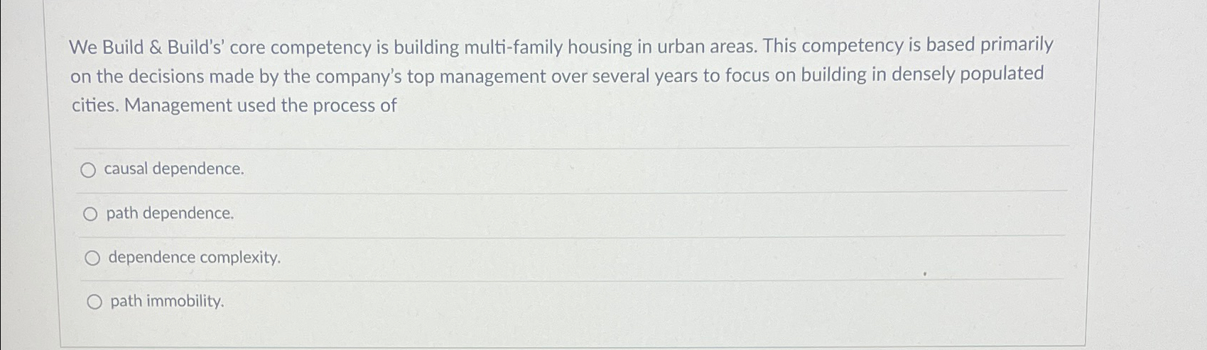 Solved We Build & Build's' core competency is building | Chegg.com