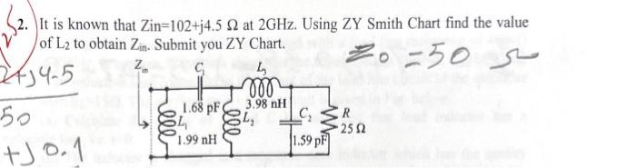 Solved It is known that Zin=102+j4.5Ω at 2GHz. Using ZY | Chegg.com