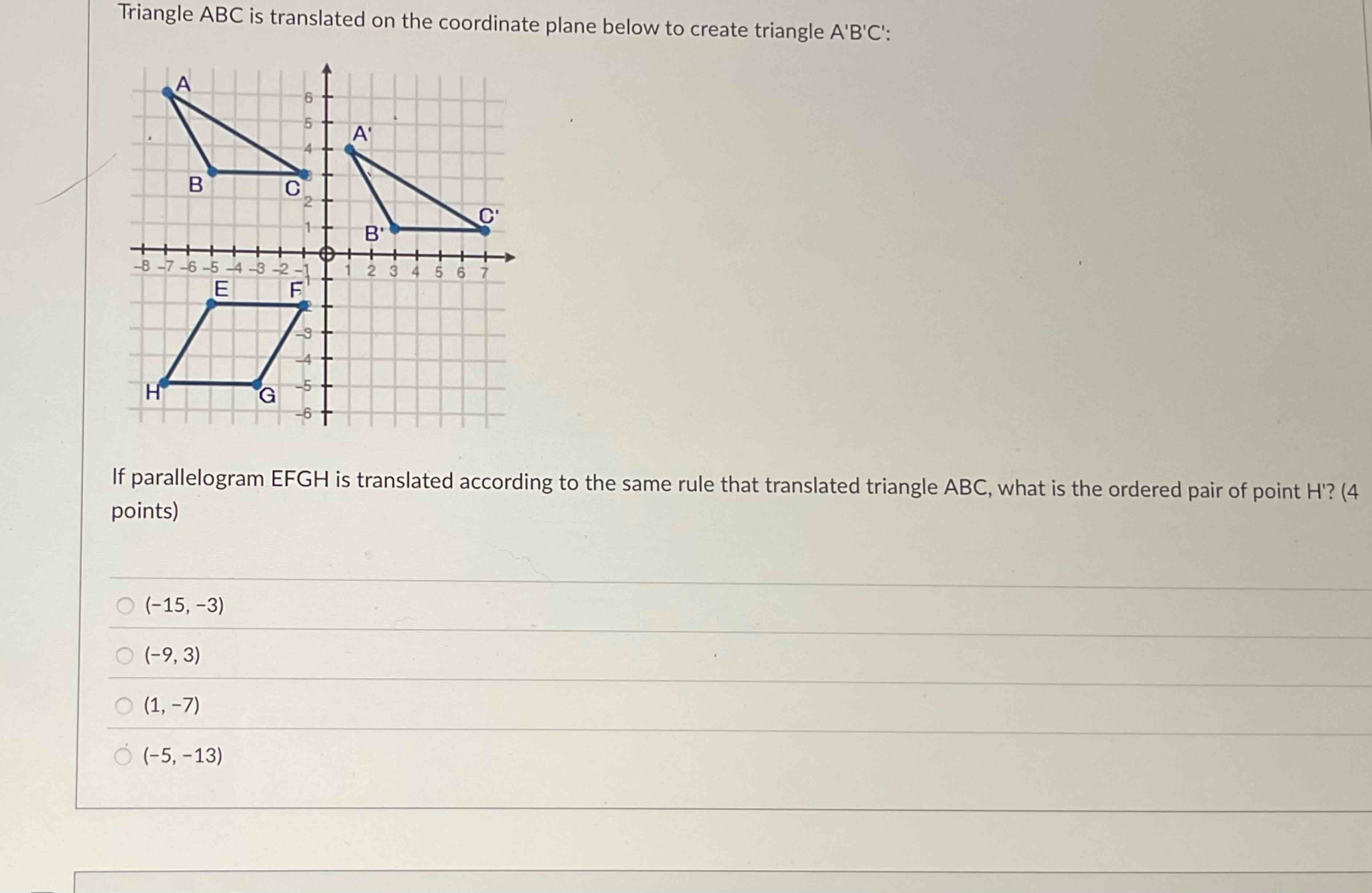 Solved Triangle ABC is ﻿translated on ﻿the coordinate plane | Chegg.com