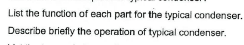 Solved List the function of each part for the typical | Chegg.com