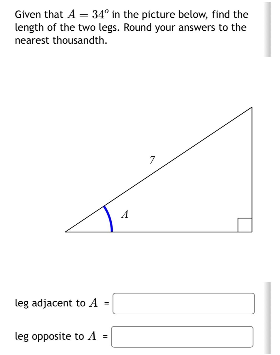Solved Given that A=34° ﻿in the picture below, find the | Chegg.com