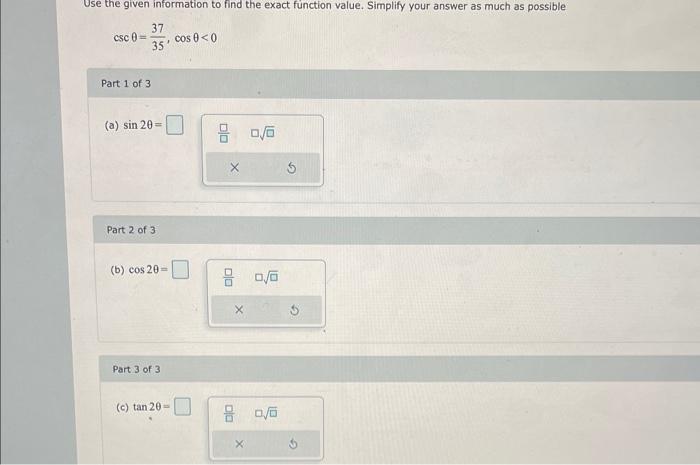 Solved Use the given information to find the exact function | Chegg.com
