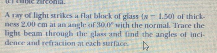 Solved A ray of light strikes a flat block of glass (n=1.50) | Chegg.com
