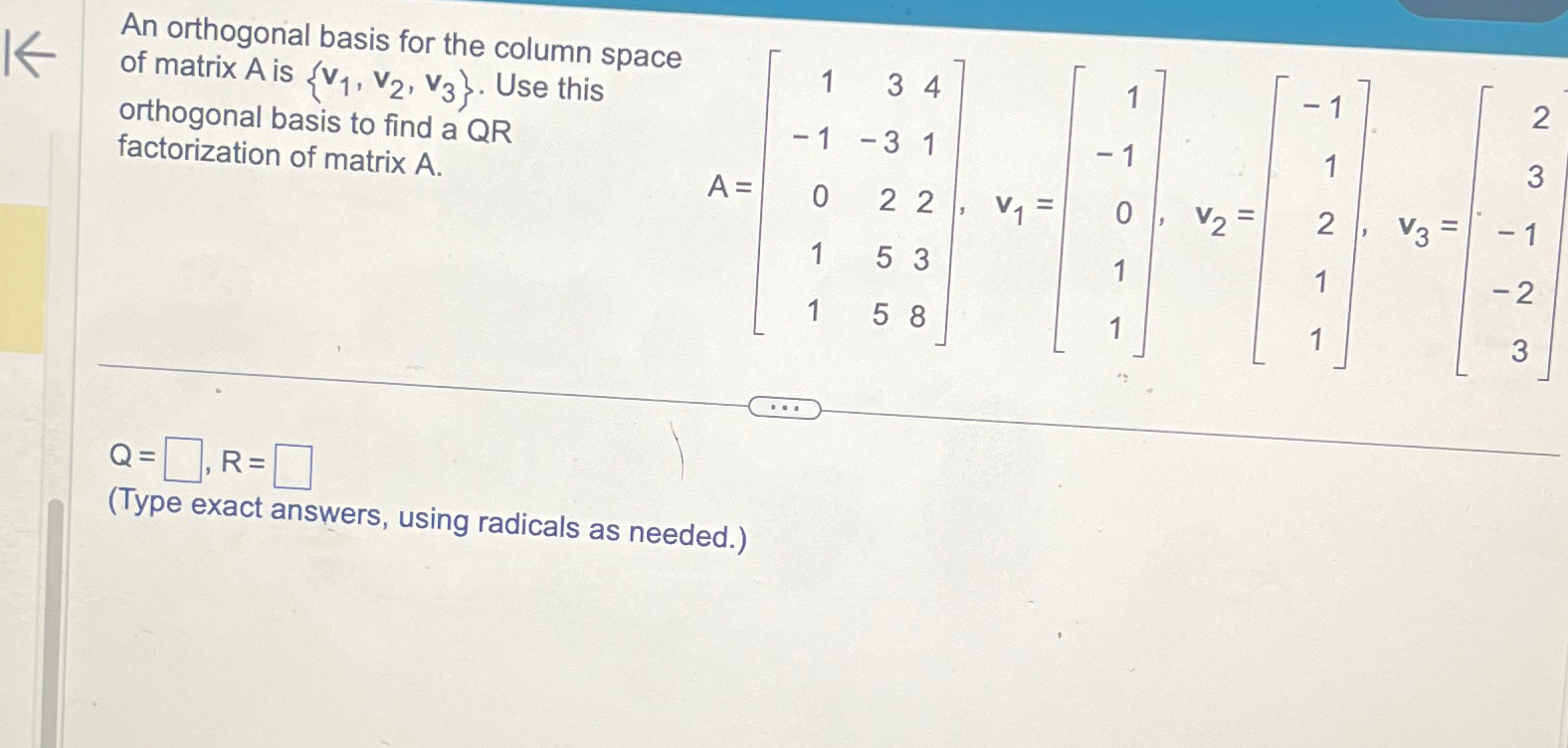 Solved An orthogonal basis for the column space of matrix A | Chegg.com